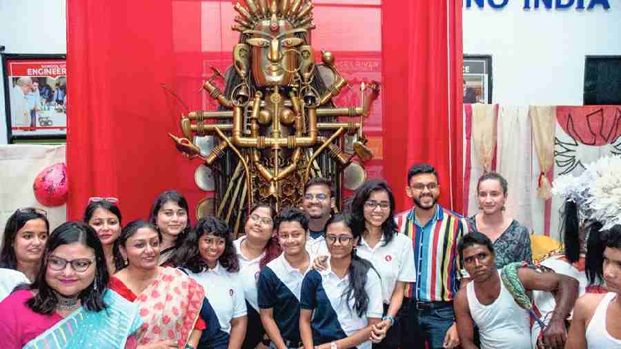 Durga idol of reused items built at Techno India - Telegraph India