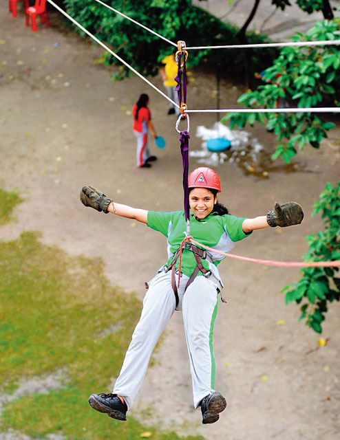 Students learn survival skills via a zipline - Telegraph India